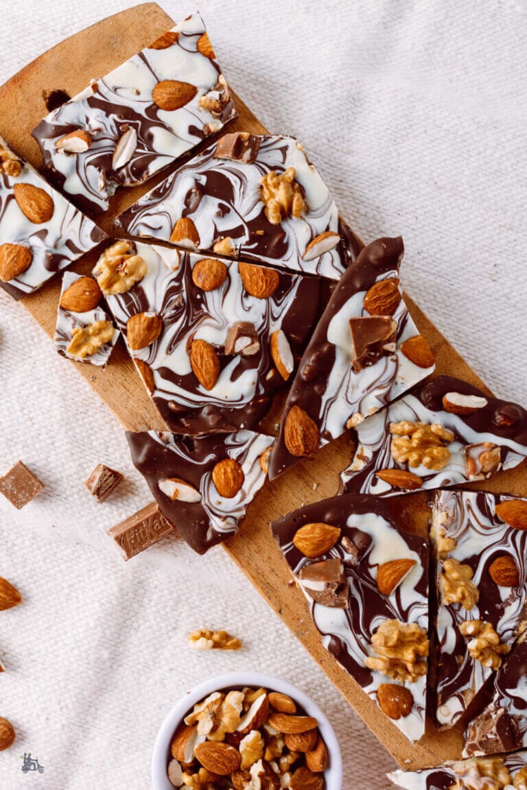 Marble Chocolate Bark With Almonds and Walnuts