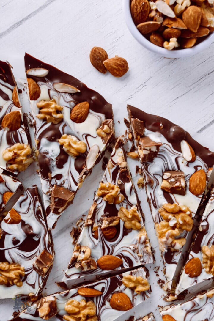 Marble Chocolate Bark With Almonds and Walnuts