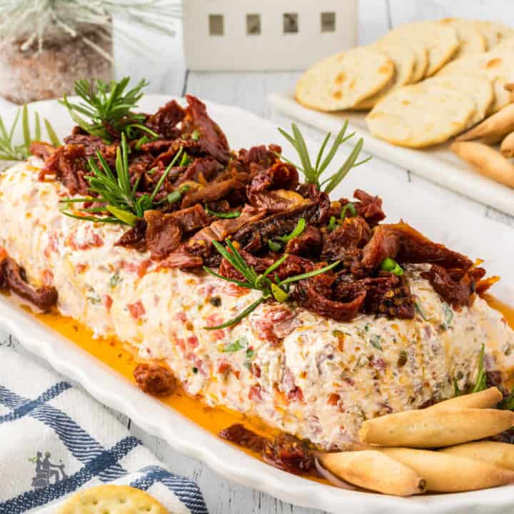 Festive Holiday Antipasto Cream Cheese Log