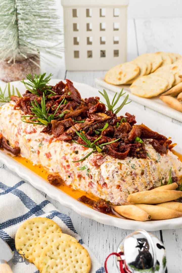 Festive Holiday Antipasto Cream Cheese Log